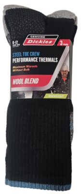 Dickies Steel Toe Colored Wool Blend Heavy Thermal Crew Socks SZ 6-12 3 ...