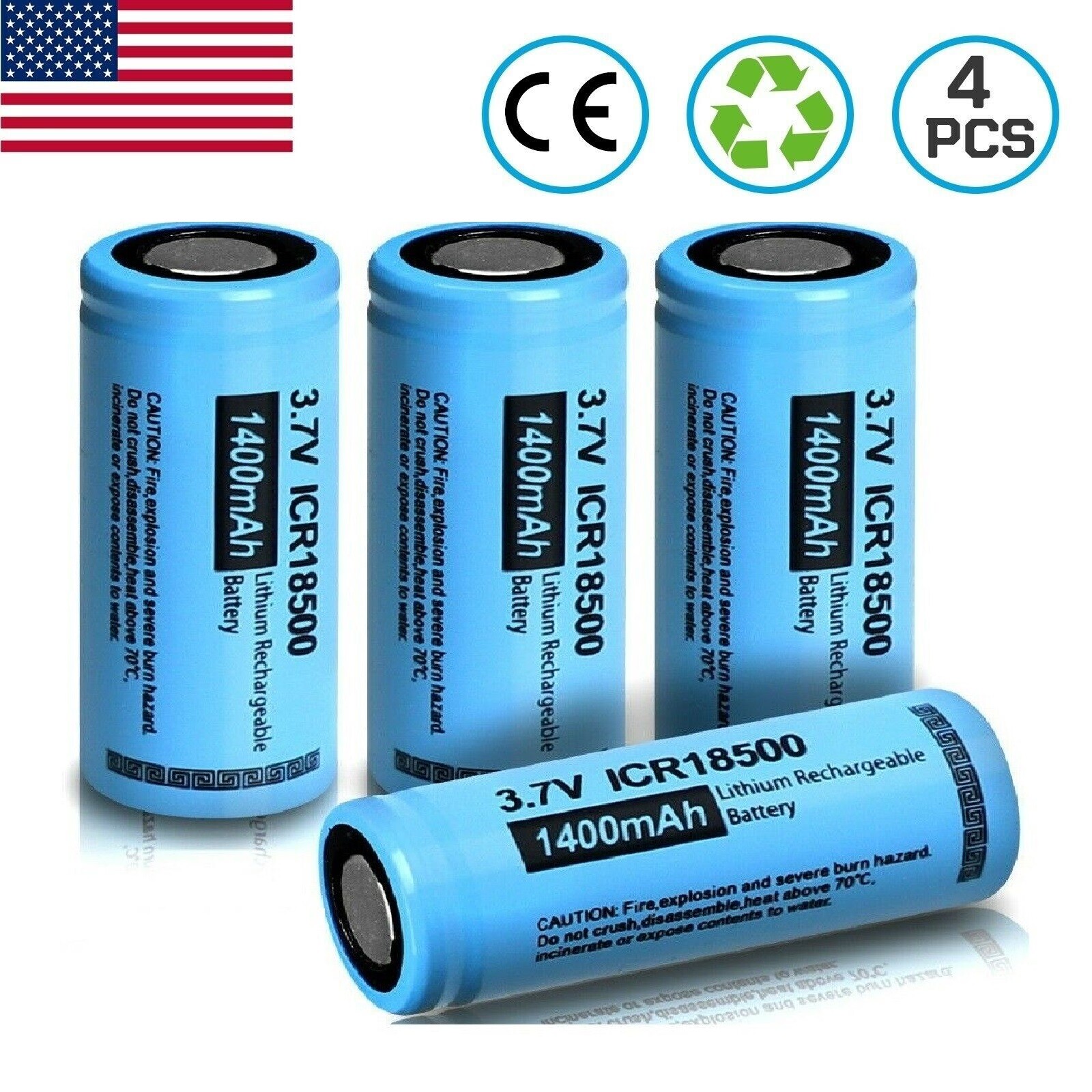 4PCS 18500 Rechargeable Battery 3.7V 1400mAh Li-ion Batteries for Solar ...