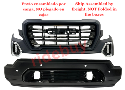 Fit 2019 - 2021 GMC Sierra 1500 Front Bumper Complete Assembly Black w ...