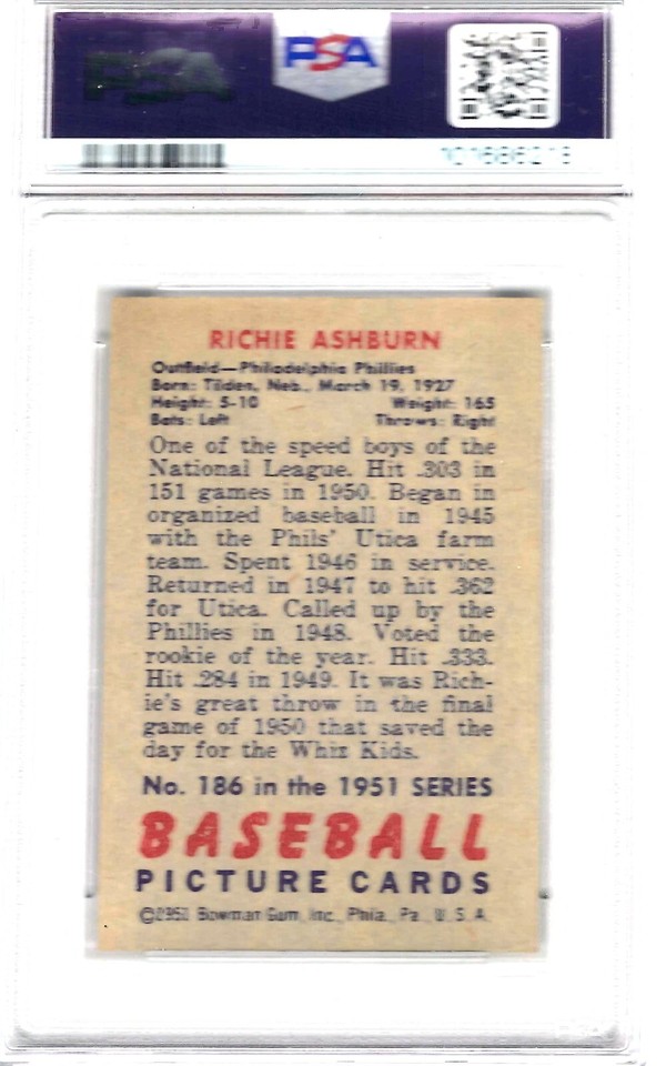 1951 Bowman Richie Ashburn, Card # 186, Graded PSA 3. | eBay