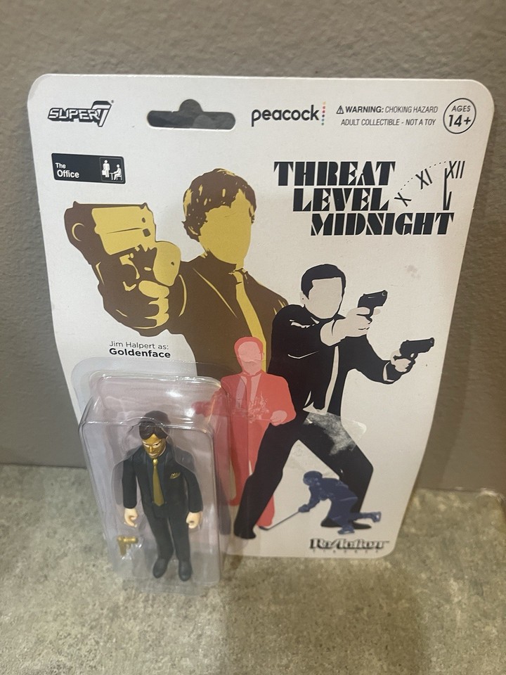 Super7 The Office ReAction Jim Halpert Goldenface Threat Level Midnight ...