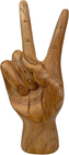 Hand-Carved Peace Sign Hand Gesture Statue - Natural Finish Boho ...