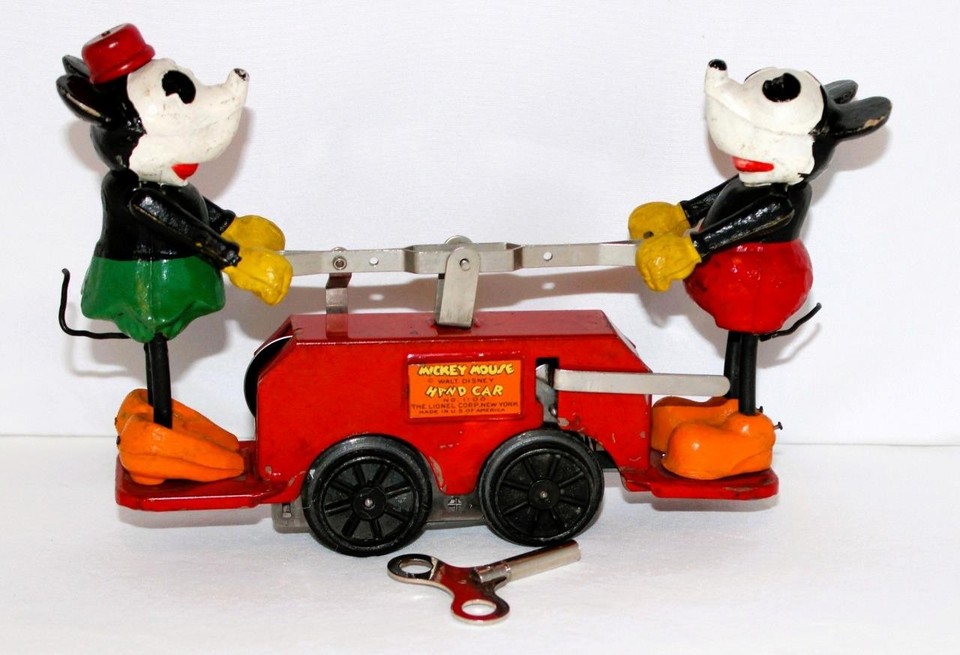 SCARCE PRISTINE DISNEY 1934 LIONEL MICKEY MOUSE HAND CAR+MOTOR-WORKS ...