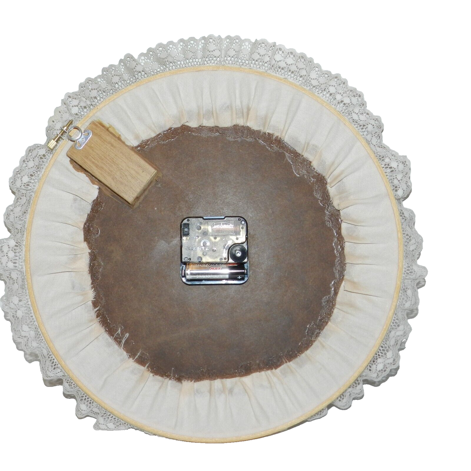 Vintage Handmade Clock Hoop Threads Lace Fabric Tested Working!. Very ...