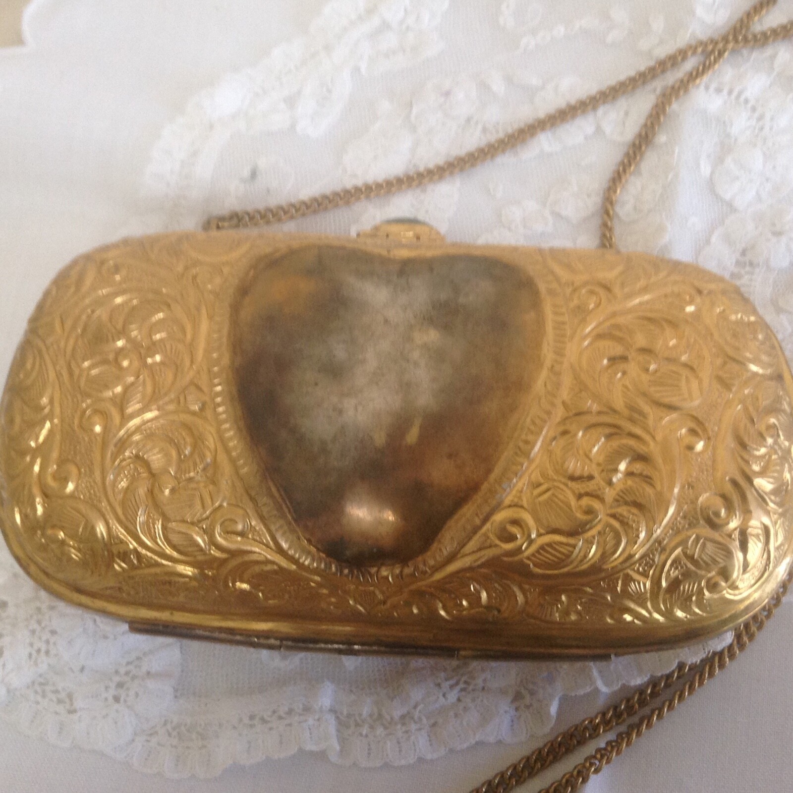 Antique Brass Purse With Shoulder Chain. - Gem