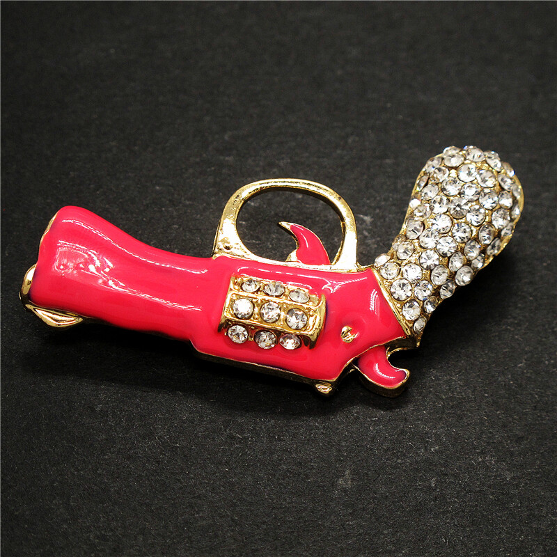 Women's Rose Red Pistol Gun Revolver Enamel Crystal Fashion Lady Brooch ...