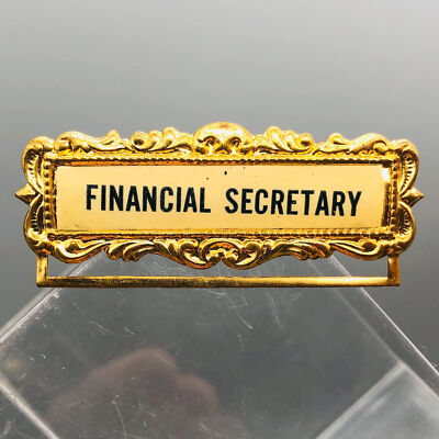 Ribbon Holder Pin Badge Vintage ID Name Tag Button Financial Secretary ...