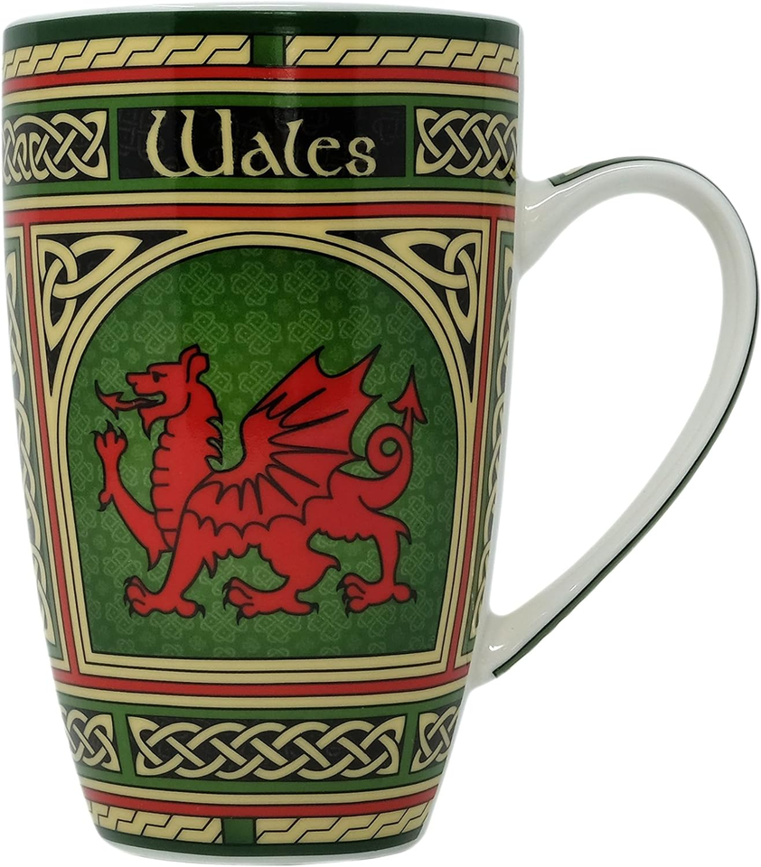 Set of 2 Wales Porcelain Coffee Mugs - Welsh Red Dragon Porcelain Cups ...