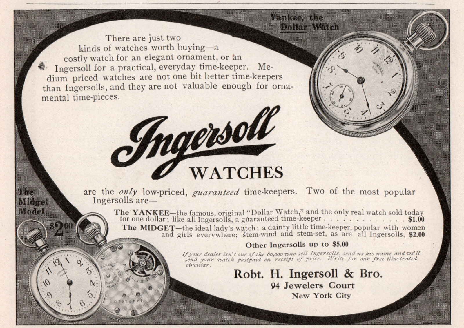 1908 c Ingersoll Pocket Watch Yankee Midget Print Ad | eBay