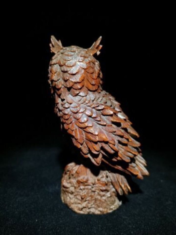 Vintage Wooden Owl Statue Sculpture Figurine Home Decor Boxwood Carved ...