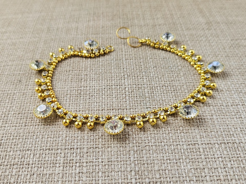 Fashion Jewelry Anklet Gold Tone Bracelet Crystal Accent Fancy Wrist ...