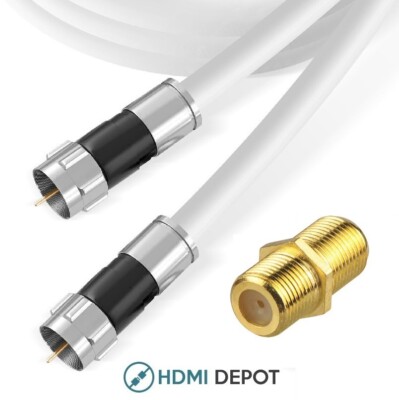 30 ft Premium COAX Cable + Female Adapter - RG6 Triple Shielded Coaxial ...