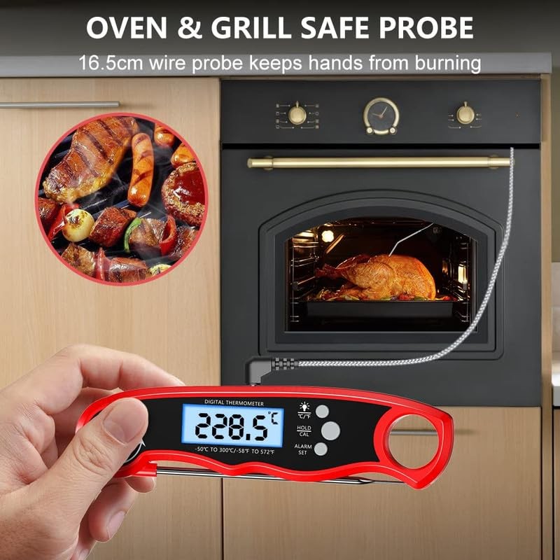 Meat Thermometer Digital, Instant Read Food with Dual Probe, Red | eBay