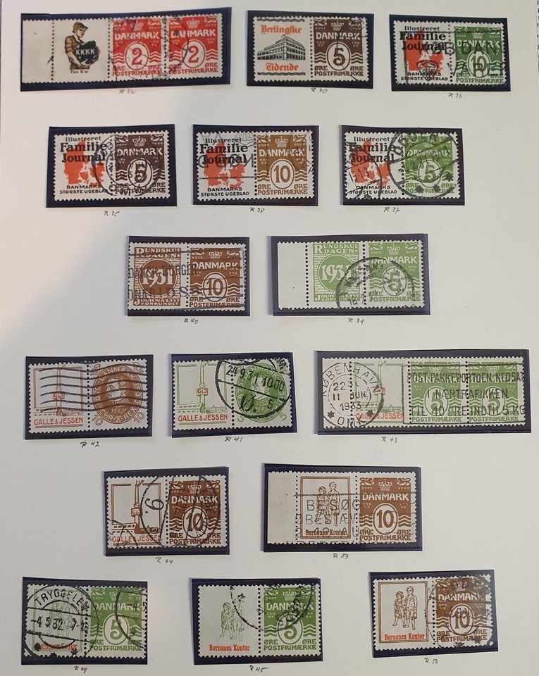 DENMARK Used Advertising Stamps Lot on 3 Album Pages Unchecked Types ...