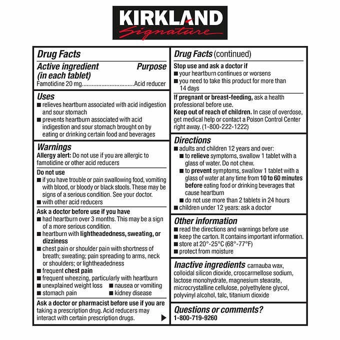 Kirkland Signature Acid Controller Famotidine 20mg-Maximum Strength 250 ...