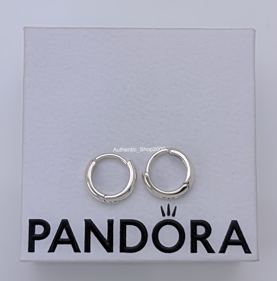 New 100% Authentic PANDORA 925 Silver Round Huggie Hoop Earrings ...