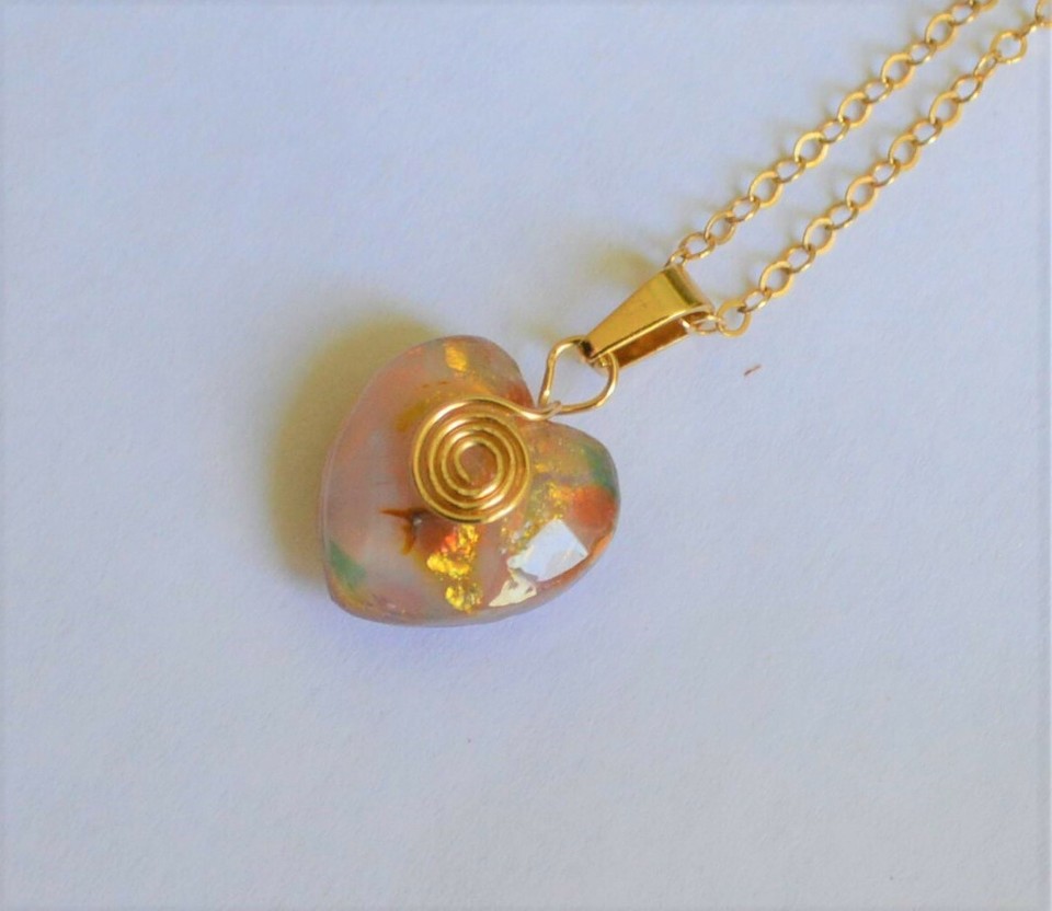 Beautiful Rare Vintage Fire Opal Heart Yellow Gold Pendant Handmade | eBay