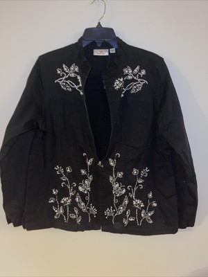 Quacker Factory Large jacket black silver rhinestones beaded sequins ...