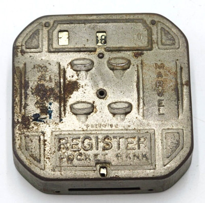 Marvel Register Pocket Bank Vtg Tin Dime $5.00 Counter Change Coin ...
