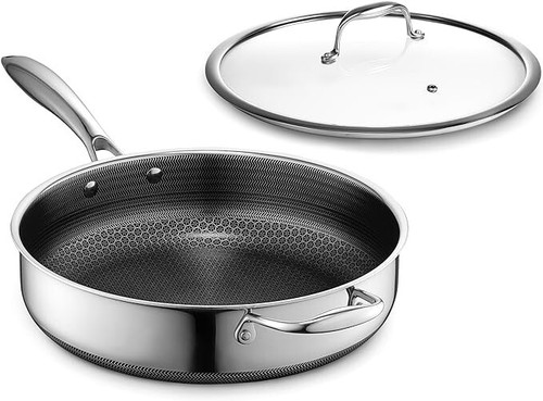 HexClad Hybrid Nonstick 4.5 Qt Deep Sauté Pan and Lid, Dishwasher and ...