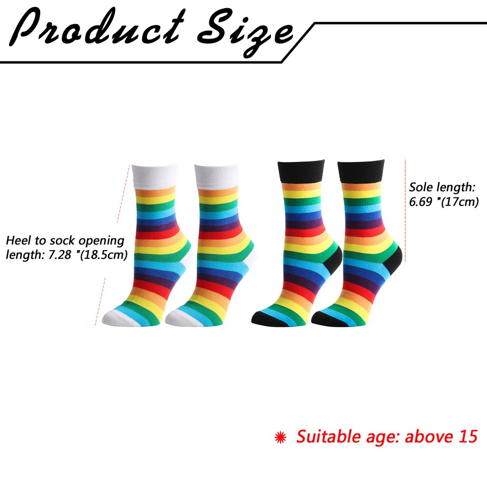 2 Pairs Women Girls Rainbow Striped Socks Cotton Soft Colorful Casual ...