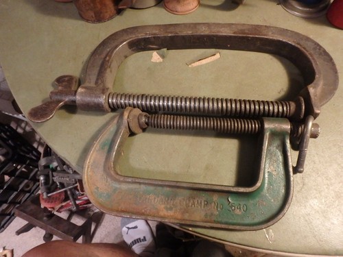 3H- 2 Vintage C-Clamps- Cincinnati 540 6" & 8" batwing marked cant read ...