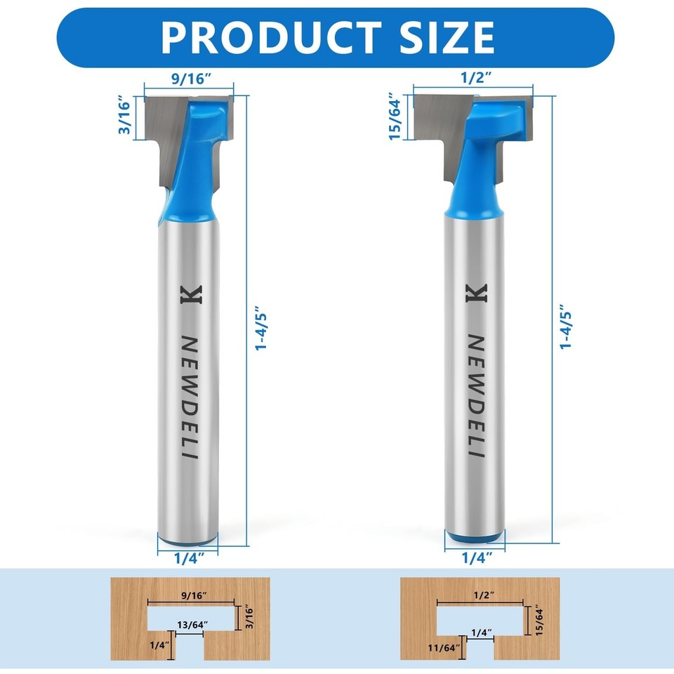 Keyhole Router Bit Set 1/4" Shank 2Pcs T-Slot Router Bits 3/8" 1/2 ...