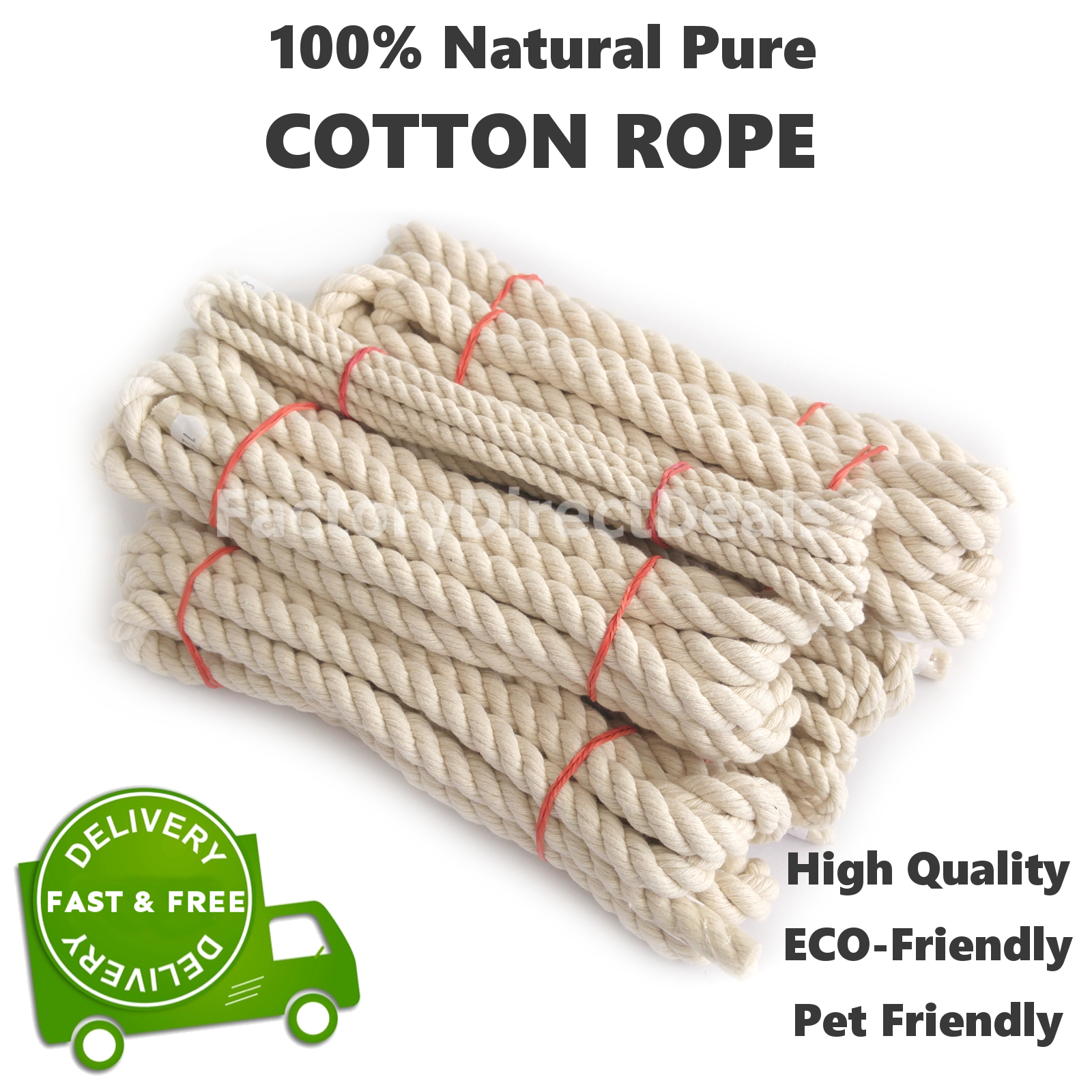 100% Natural Pure Cotton Rope 3 Strand Braided Twisted Cord Twine Sash ...