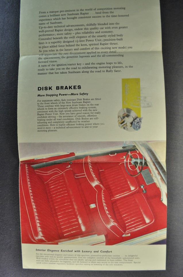 1958-1959 Sunbeam Rapier Brochure Folder Convertible Hardtop Excellent ...