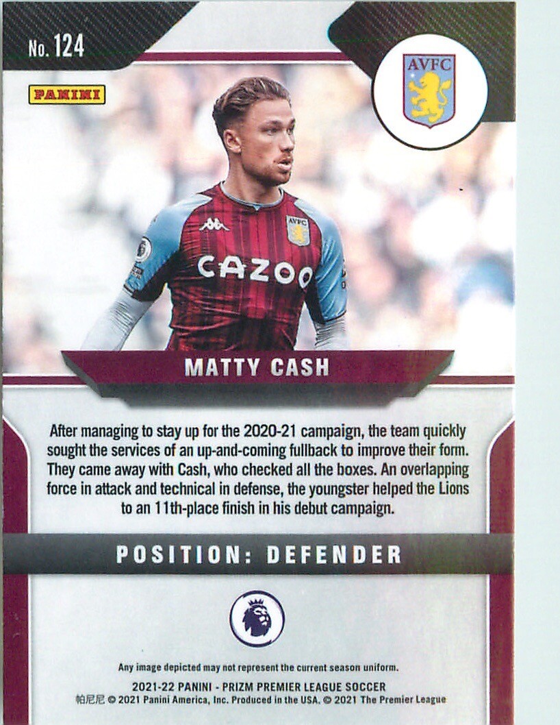 Matty Cash 2021-22 Panini Prizm Premier League Soccer Base Card #124 ...