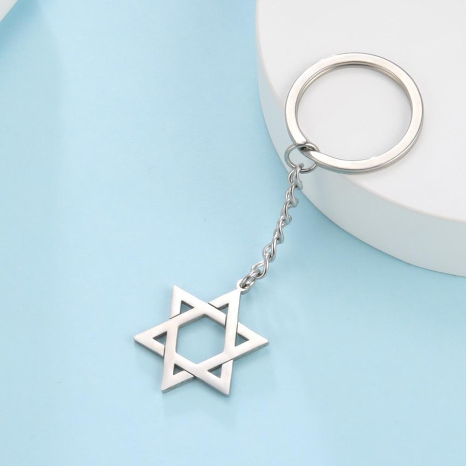 Star of David Keychain Israel Jewish Hexagram Amulet Keyring Jewelry ...