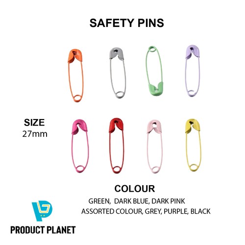 Coloured Safety Pins Size 27mm 40Pcs to 1000Pcs Per Pack in 7 Colour ...