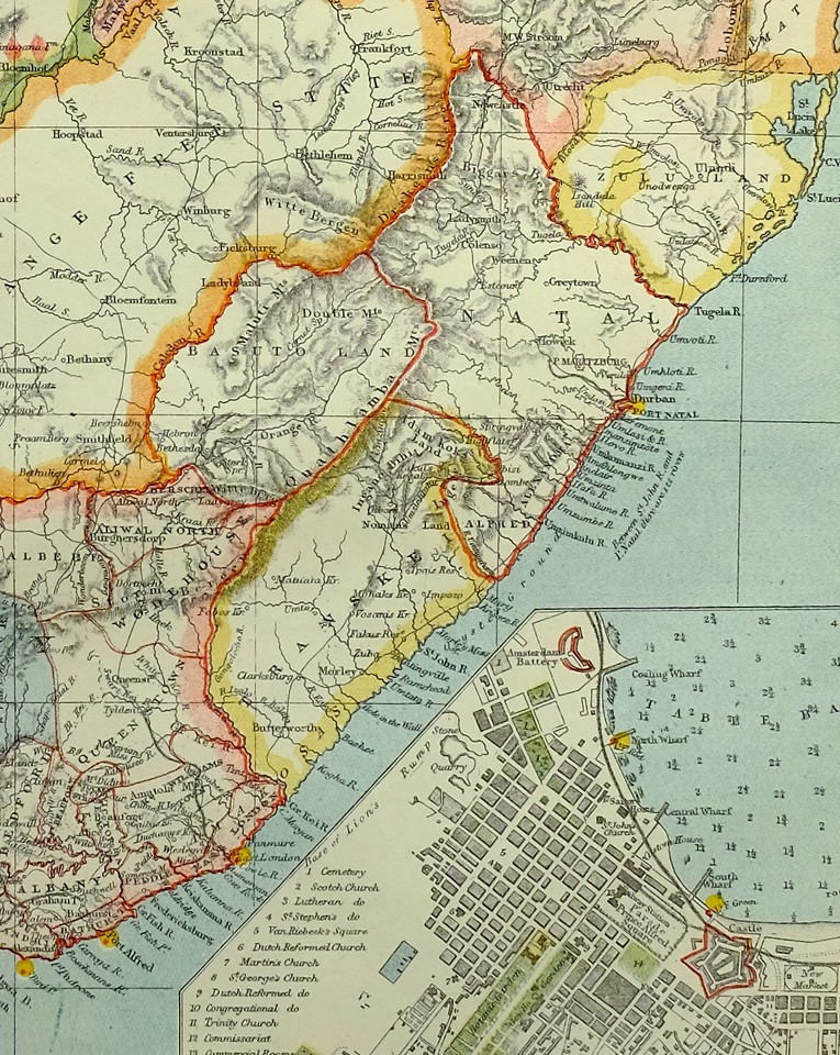 1881 LETTS MAP SOUTH AFRICA CAPE COLONY ORANGE FREE STATE TRANSVAAL ...
