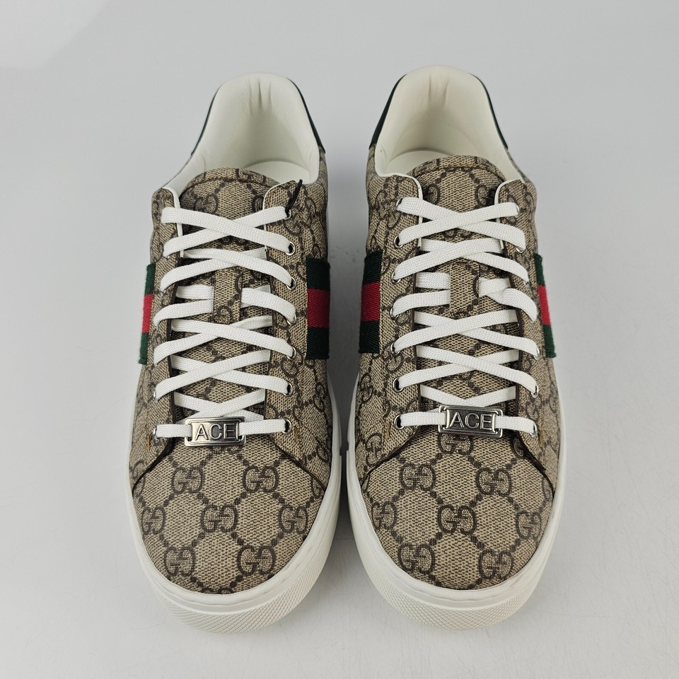 GUCCI Ace Men's GG Canvas Ebony/Beige/Green Sneakers New | eBay