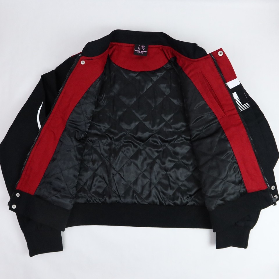 Sanrio Hello Kitty Cropped Racing Jacket Coat Women's Medium Embroidered Flames | eBay