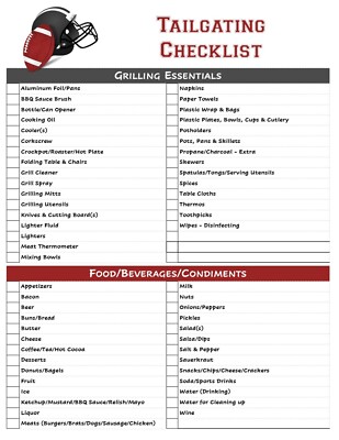 Football Tailgating Packing Checklist -- Don't Forget Essential ...