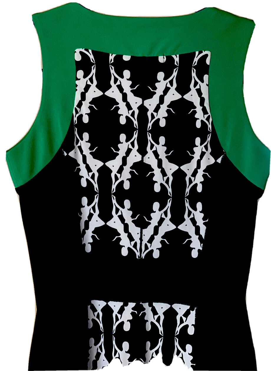 Eva Varro unique dress green with black and white d… - Gem