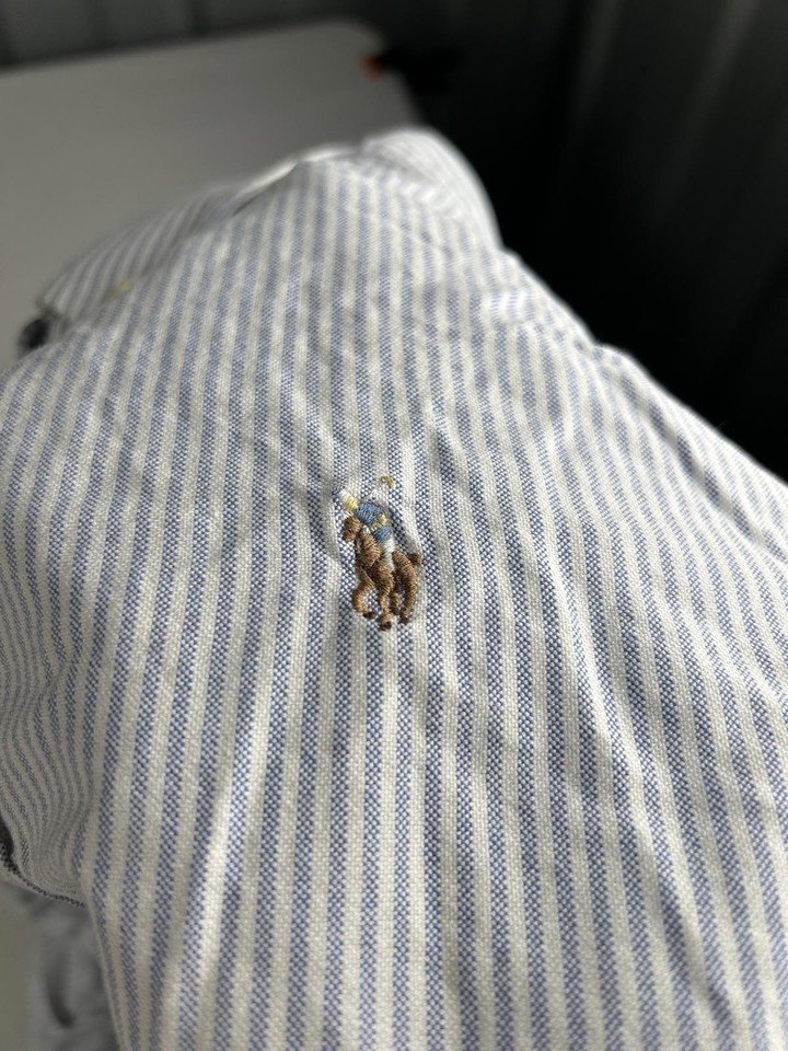 Ralph Lauren Striped Button Down Oxford Shirt Light Blue White Womens ...