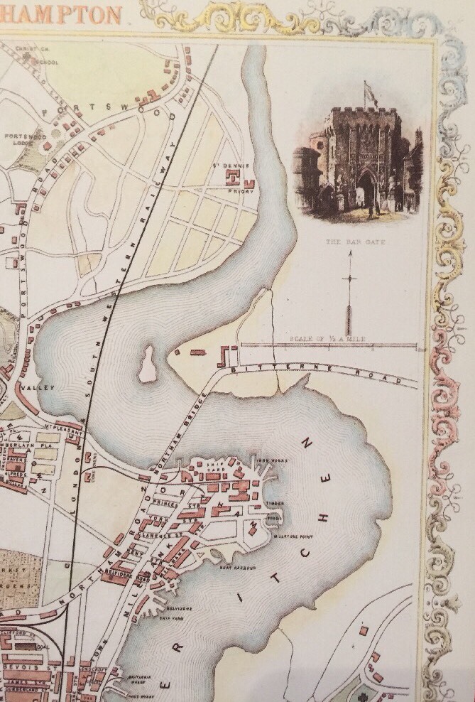 Old Antique Victorian picture map Southampton, England 1800s Tallis ...