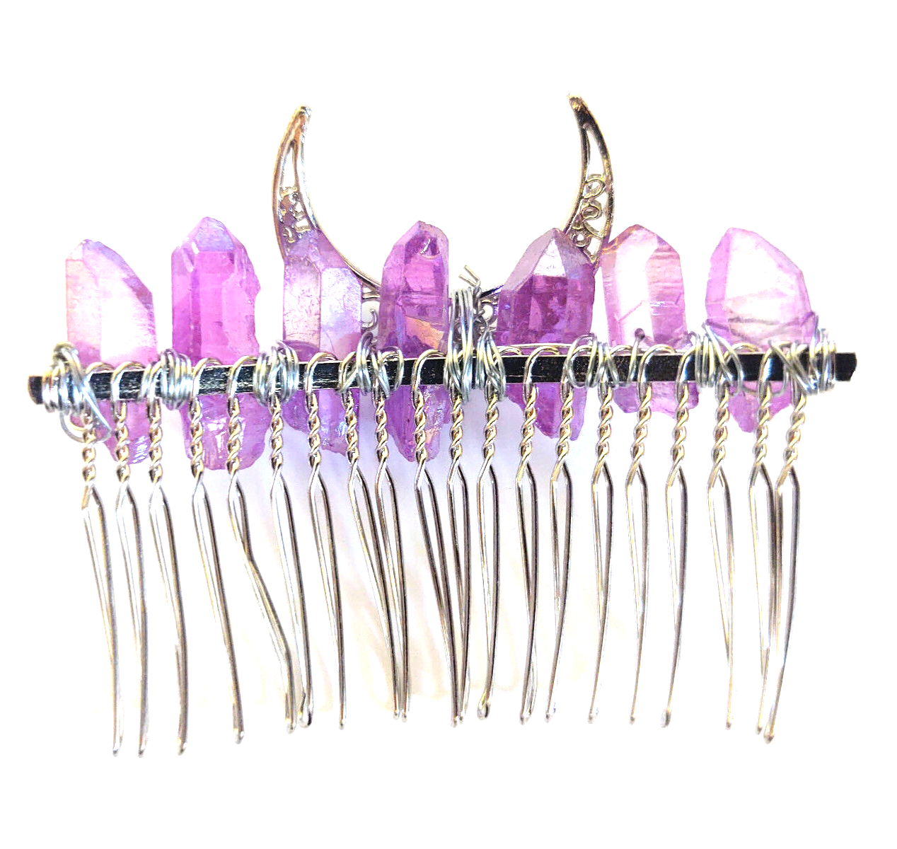 Crystal Moon Hair Comb Slide Witch Gothic Magic Salem Celestial Purple ...