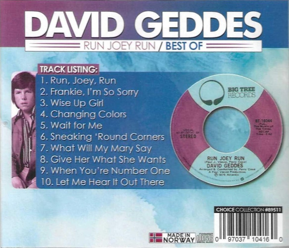 David Geddes Run Joey Run/Best Of (CD) | eBay