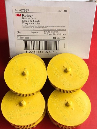 3M 07527 SCOTCH-BRITE 3" ROLOC BRISTLE (10) DISCS 80 GRIT MEDIUM YELLOW ...