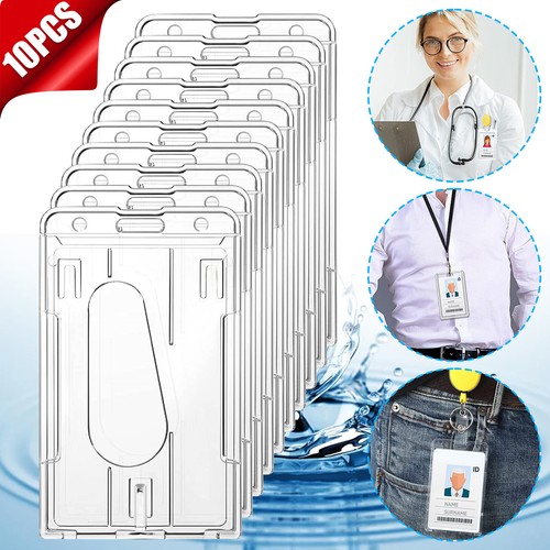 10Pcs Vertical Hard Plastic ID Card Badge Holder Protector for ID ...