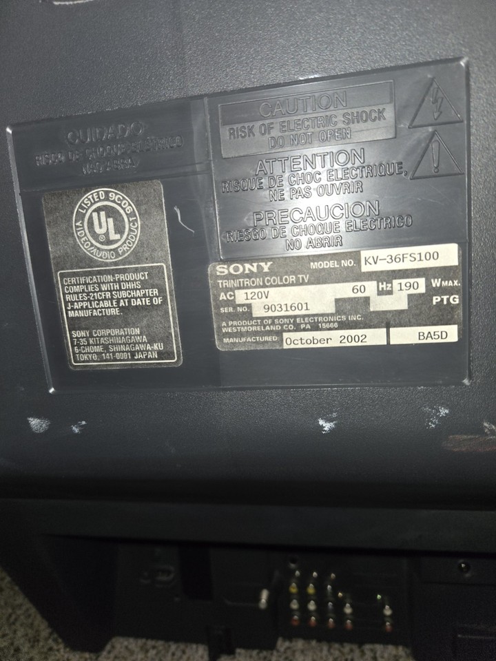 36in Screen 2002 SONY Trinitron KV-36FS100 *No Remote Control Works ...
