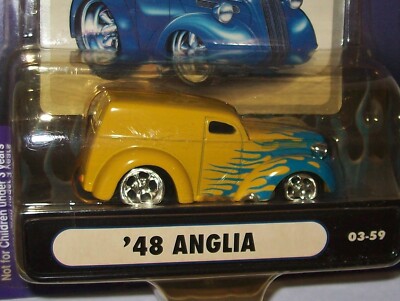 1:64 Muscle Machines 1948 Anglia Yellow with Blue Flames | eBay