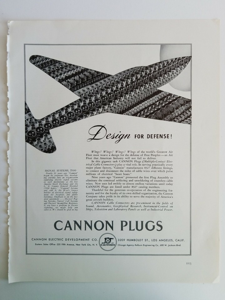 CANNON PLUGS "Design for Defense" -1941 Fortune Magazine Full Page ...