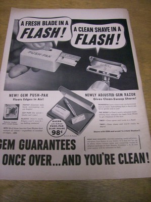 Original 1949 Gem Razor Blades Magazine Ad - A Fresh Blade in a Flash ...