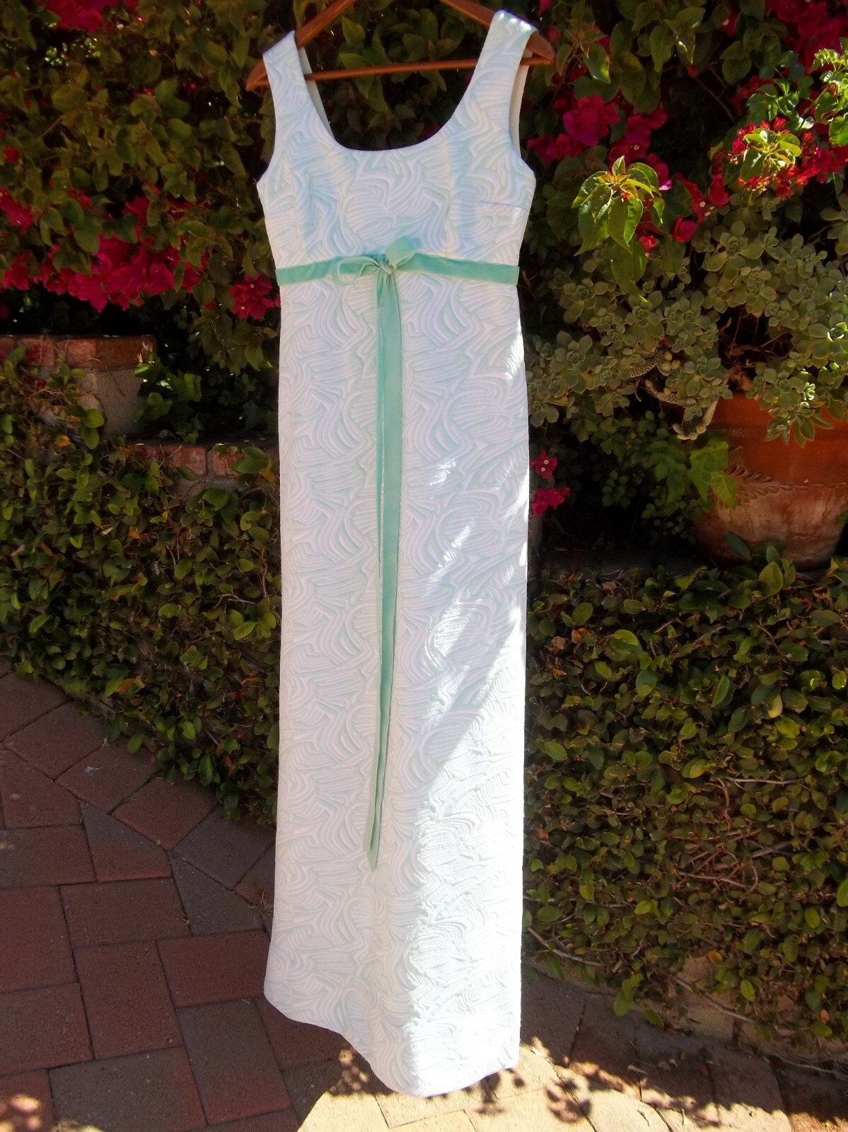 Vtg 60's Long Mod Polyester Summer Dress Lt Turquoise Velvet Ribbon 33 ...