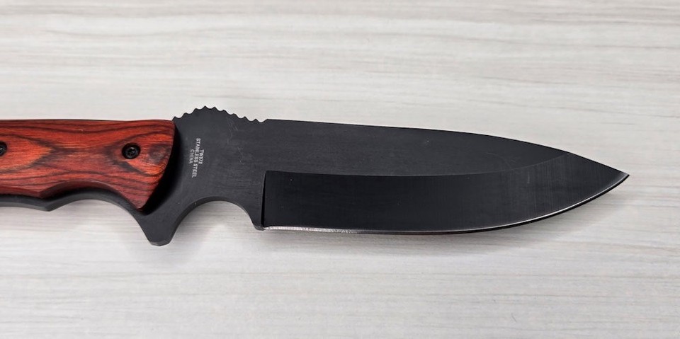 Timber Wolf TW372 Fixed Blade Knife 8" Full Tang Wood Handle w/ Leather ...