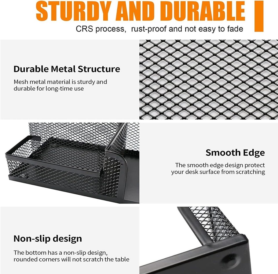 Desk Pen Holder with Paper Clip Cup - Black 3 Pack Organizer for School ...